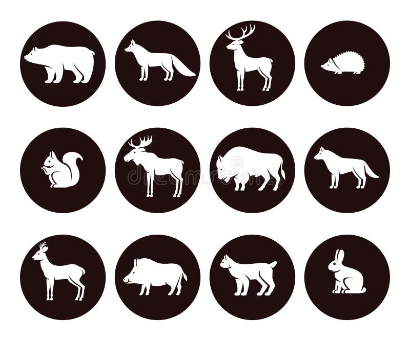 Wild Animals Set. Forest Animals Collection Icons Stock Vector ...