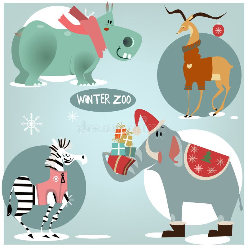 Wild Animals in Winter Clothes Stock Vector - Illustration of lion ...