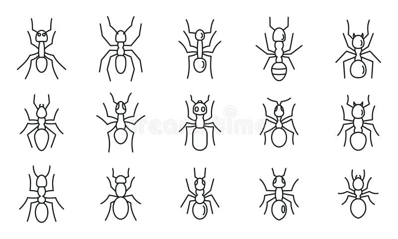 Wild Ant Icons Set, Outline Style Stock Vector - Illustration of ...