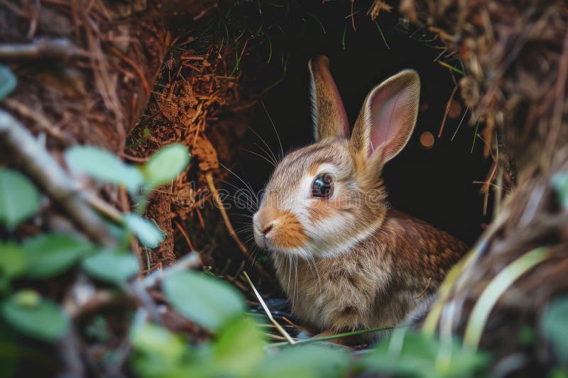 Wild Baby Rabbit Hiding in the Woods Stock Image - Image of animal ...