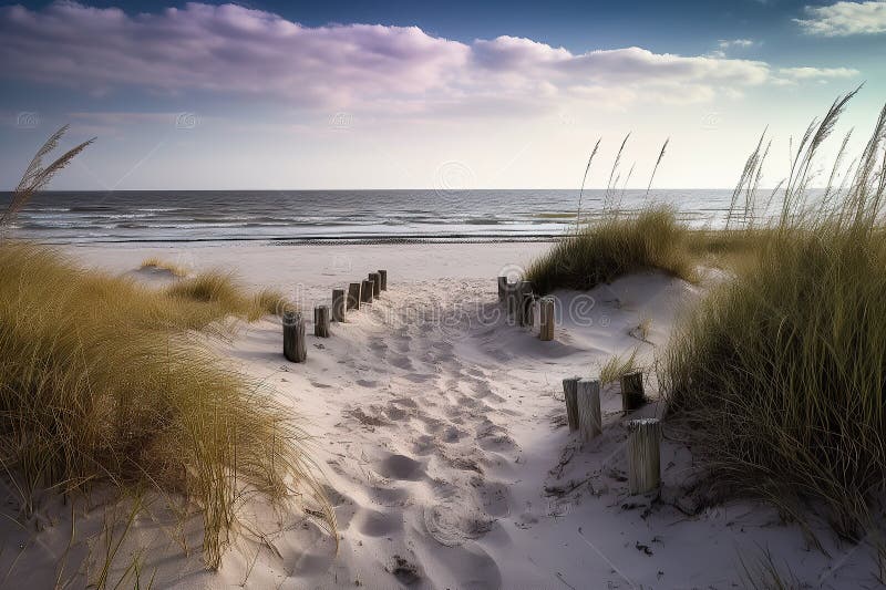 Wild Beach with Dunes on a Windy Day Generative AI Stock Image - Image ...