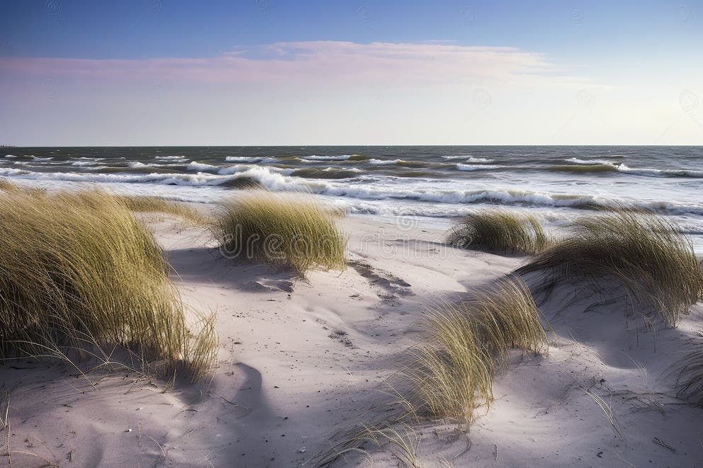 Wild Beach with Dunes on a Windy Day Generative AI Stock Illustration ...