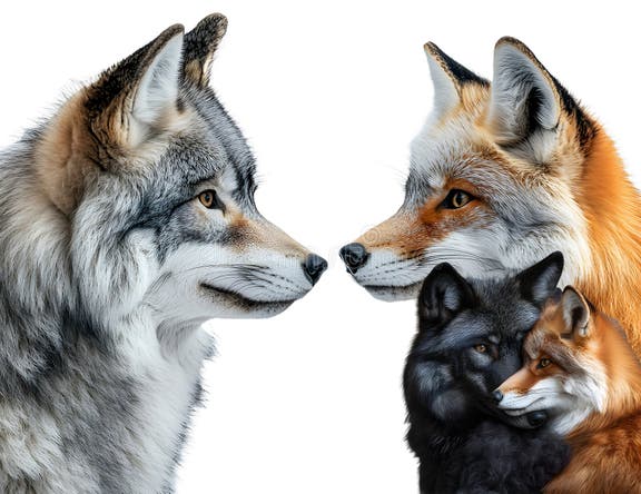 Wild Beauty: Wolf and Fox Side by Side Stock Illustration - Illustration of piercinggaze ...
