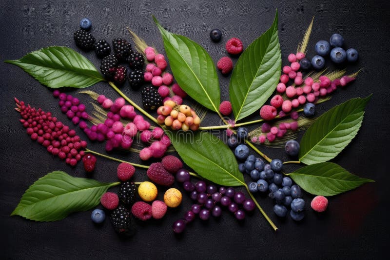 Wild Berries Arranged Neatly on a Leaf Stock Illustration ...