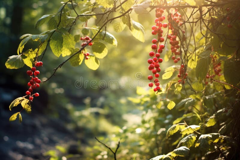 Wild Berries on a Bush, Sunlit Forest Background Stock Photo - Image of ...