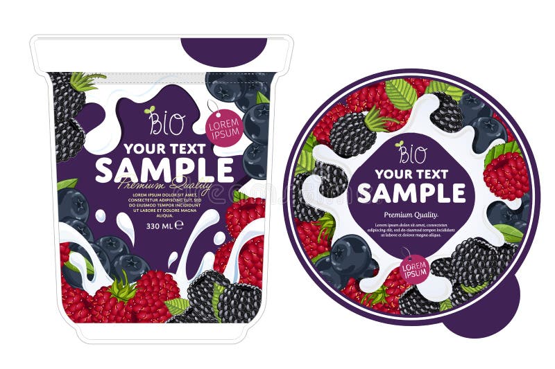 Wild Berries Yogurt Packaging Design Template. Stock Image - Image of ...