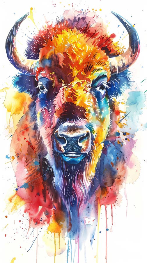 Wild Bison Head Portrait in Multicolor Painting Style Graphic Stock ...