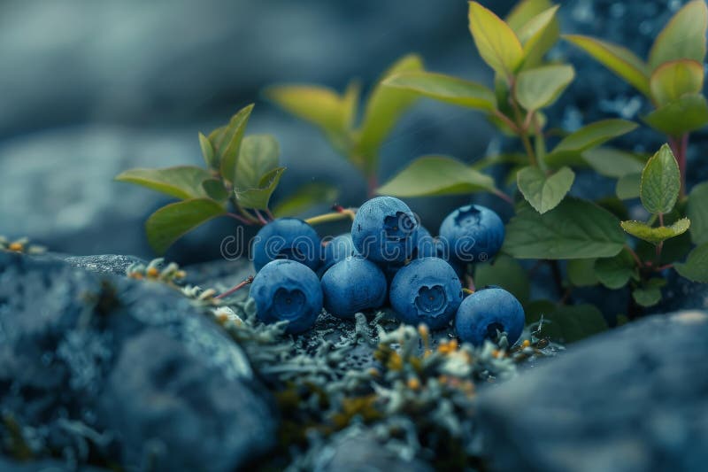 Wild Blueberries Growing among Moss and Rocks Stock Image - Image of ...