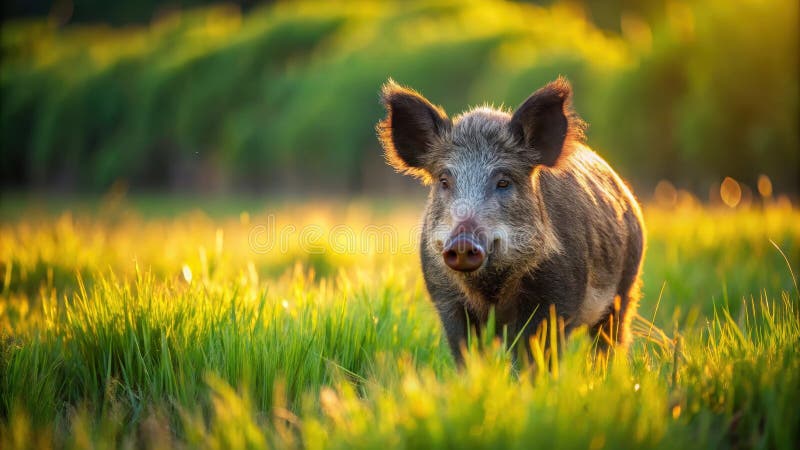 A Wild Boar in a Golden Meadow at Sunset. Generative AI Stock ...