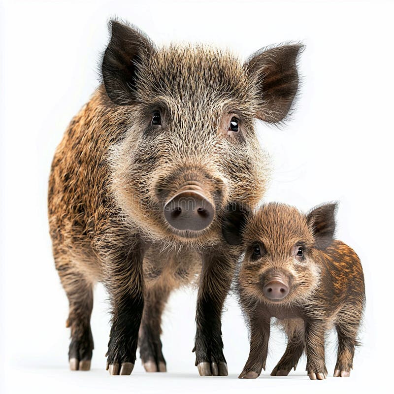 Wild Boar with Piglet on a Plain Background Close Up View Isolated on ...