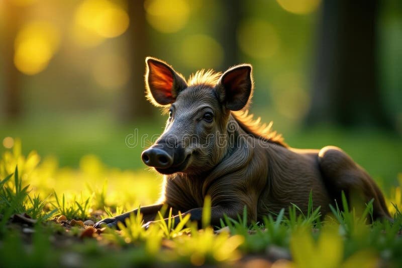Wild Boar Resting in Dappled Sunlight, Warm Earth , Hog, Environment ...