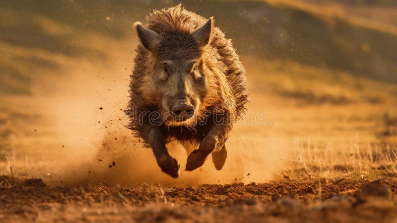 A Wild Boar Running in Dirt Stock Illustration - Illustration of tusks ...