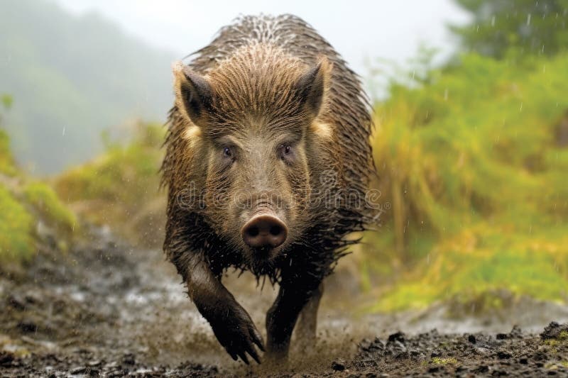 A Wild Boar Running through the Mud Stock Image - Image of wildlife ...