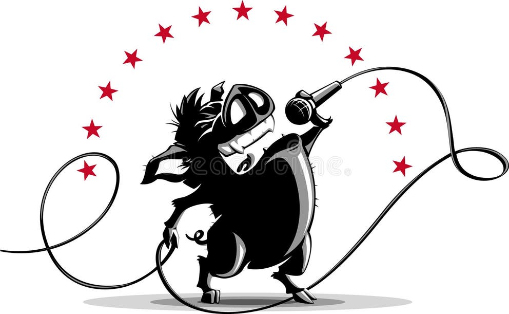 Wild Boar Singing into a Microphone. Stock Vector - Illustration of ...