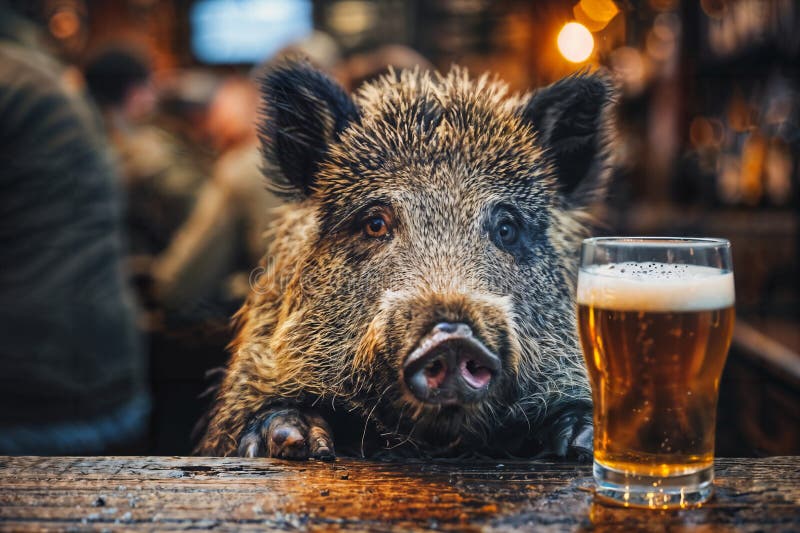 A Wild Boar Sitting at the Bar and Enjoying a Beer Stock Illustration ...