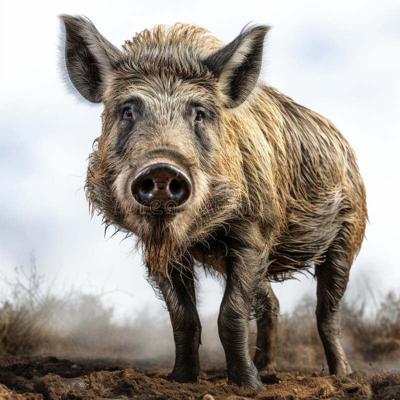 Wild Boar Stands Proudly in the Field Stock Illustration - Illustration ...
