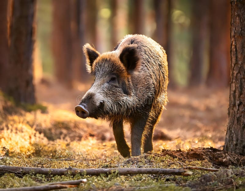 Wild Boar (Sus Scrofa) in the Forest Stock Illustration - Illustration ...