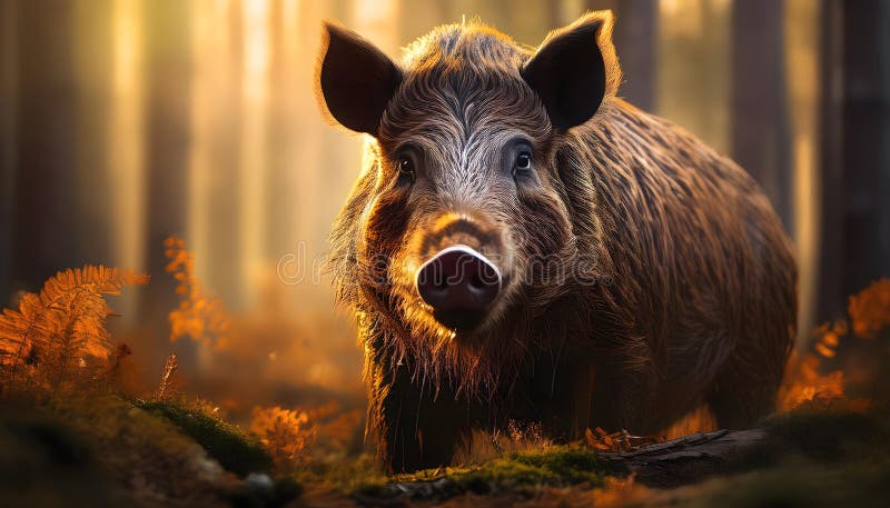 Wild Boar (Sus Scrofa) in the Forest Stock Illustration - Illustration ...