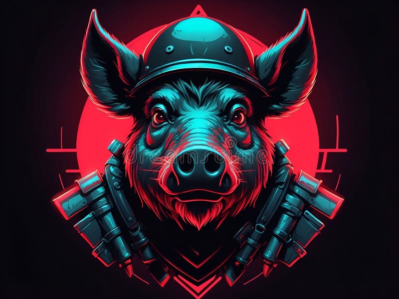 Wild Boar Wearing Helmet and Armor Posing in Front of Red Sun Stock ...