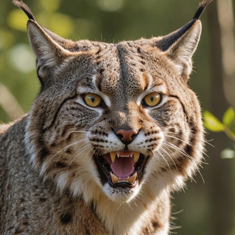 Wild Bobcat in the Shadows Fierce Predator in Closeup Stock ...