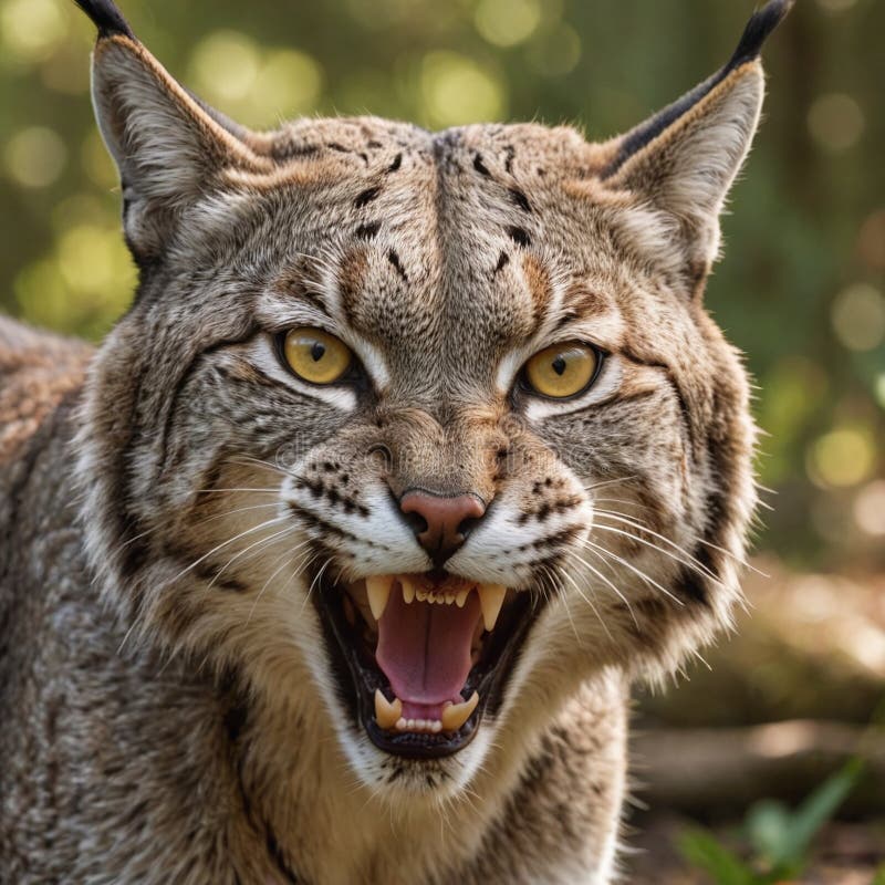 Wild Bobcat in the Shadows Fierce Predator in Closeup Stock ...