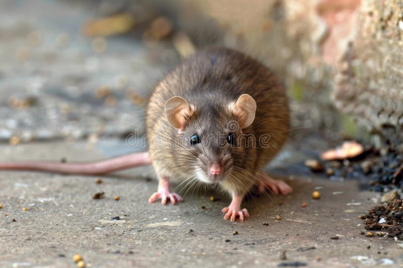Wild Brown Rat Standing on Concrete in Front of Stone Wall Stock Photo ...