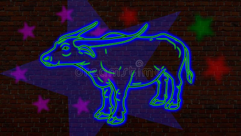 Wild Bull. Bright Neon Image. Image in Cartoon Style Stock Illustration ...