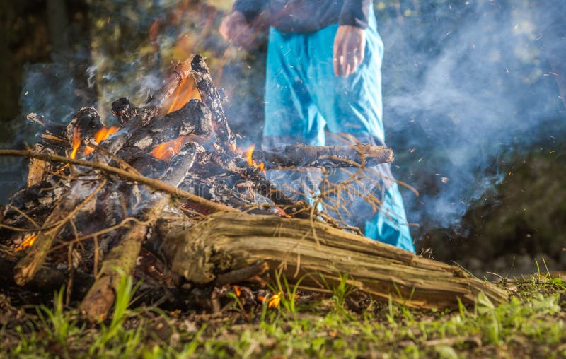 Wild Camping Campfire Close Up Stock Image - Image of close, burn ...