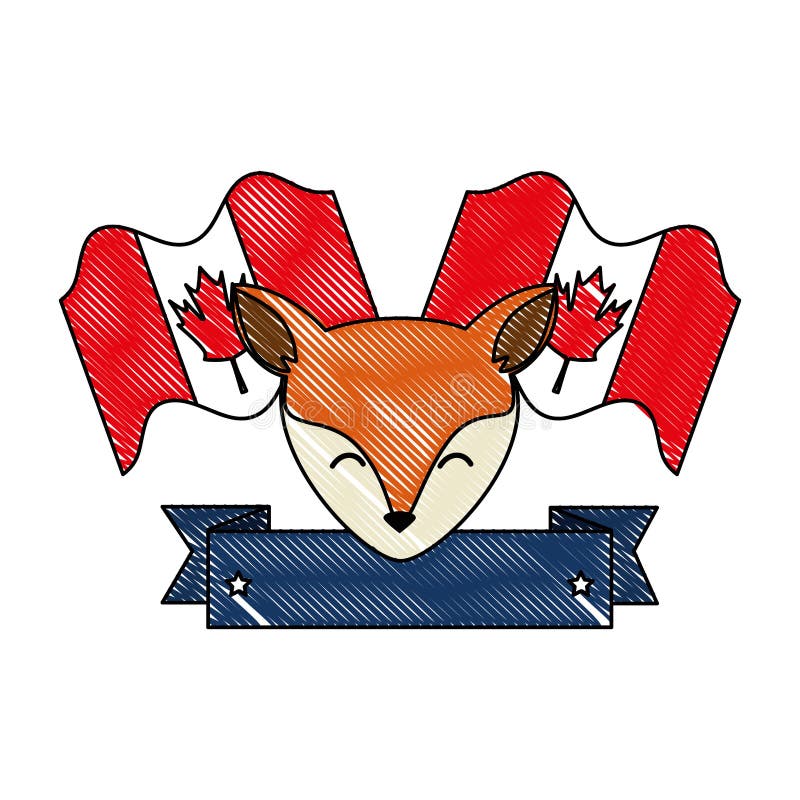 Wild Canadian Fox with Flags Stock Photo - Image of character ...