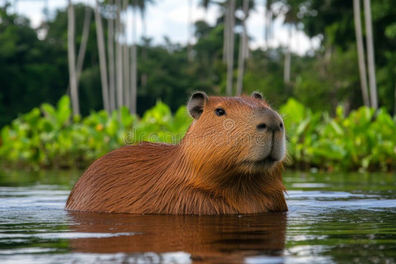 Wild Capybara Enjoying a Swim in a River in the Amazon Rainforest Stock ...