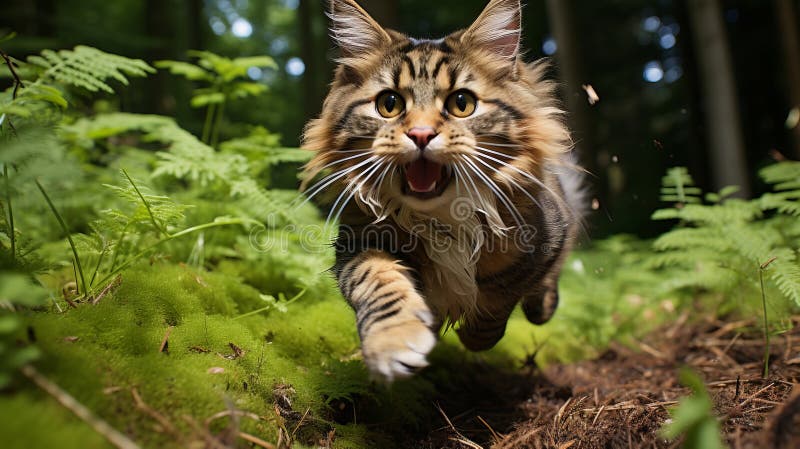 Wild Cat Chasing Its Prey Close-up Stock Illustration - Illustration of ...