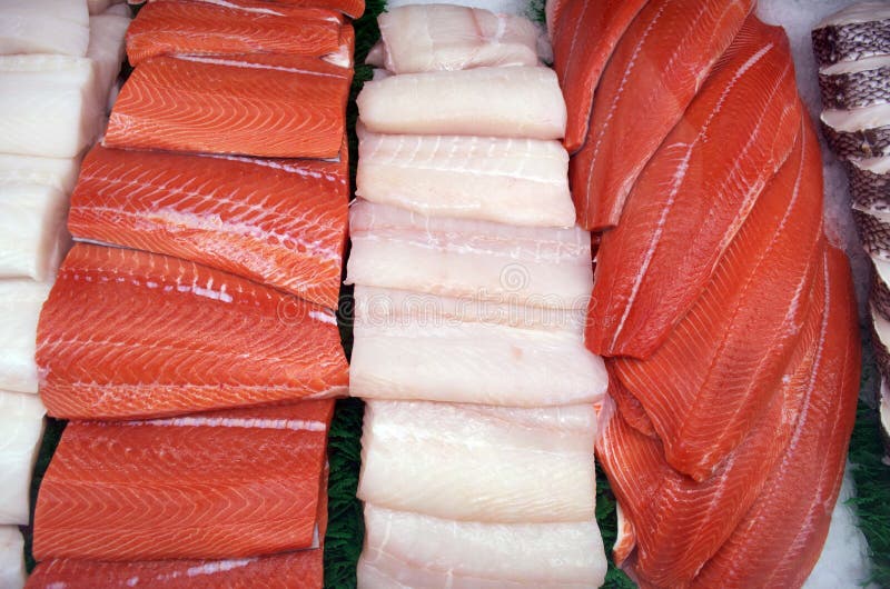 Wild Caught Salmon in a Counter Stock Photo - Image of king, stacked ...