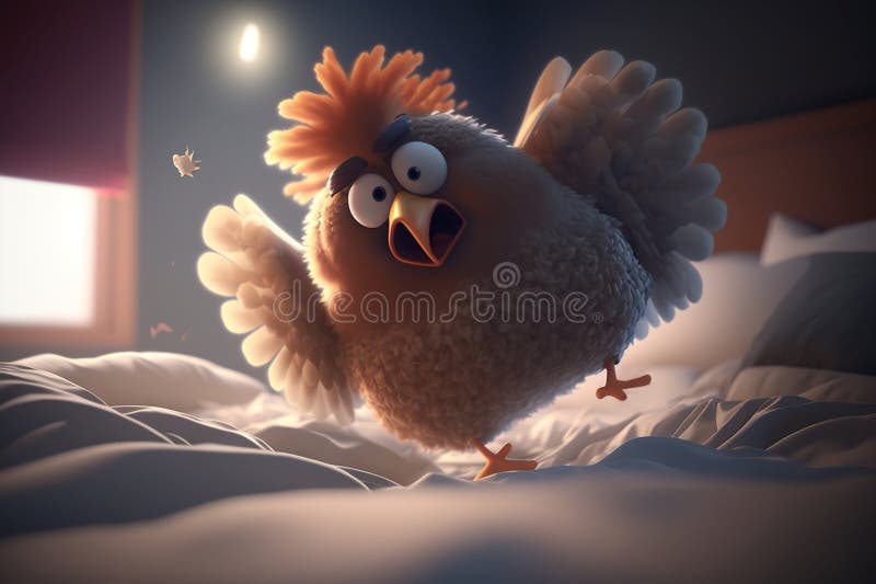 Wild Chicken Run: a Crazy Race on a Bed in a Bedroom Stock Illustration ...