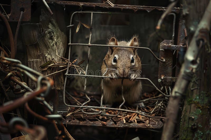 Wild Chipmunk Trapped Inside Dirty Rusty Cage Stock Illustration ...