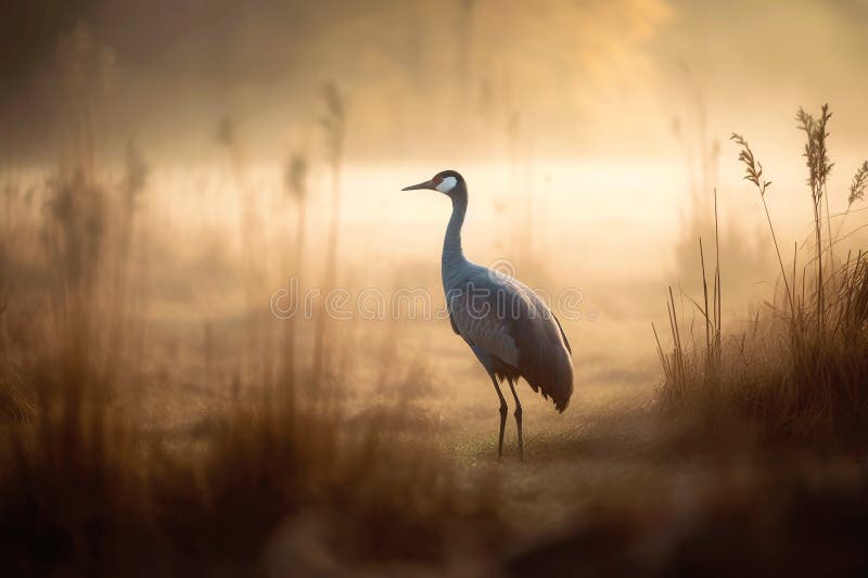 Wild Common Crane, Grus Grus, Walking on Hay Field in Spring Nature ...