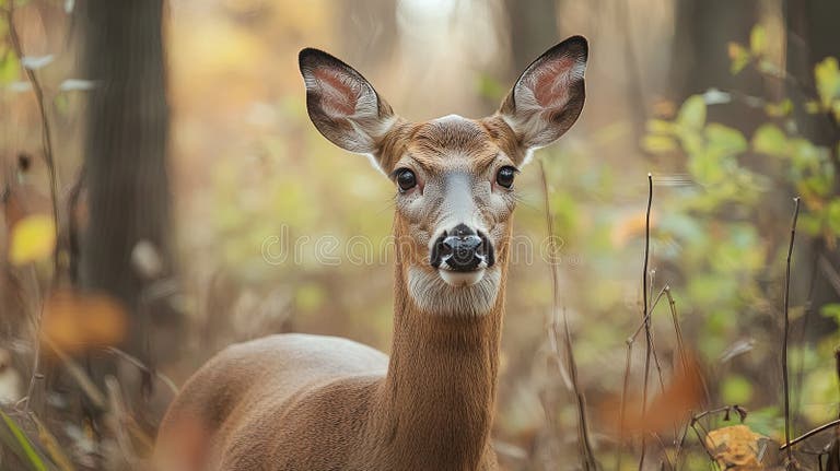 Wild Deer in Forest, Realistic, Cinematic Light, Sharp Focus. Stock ...