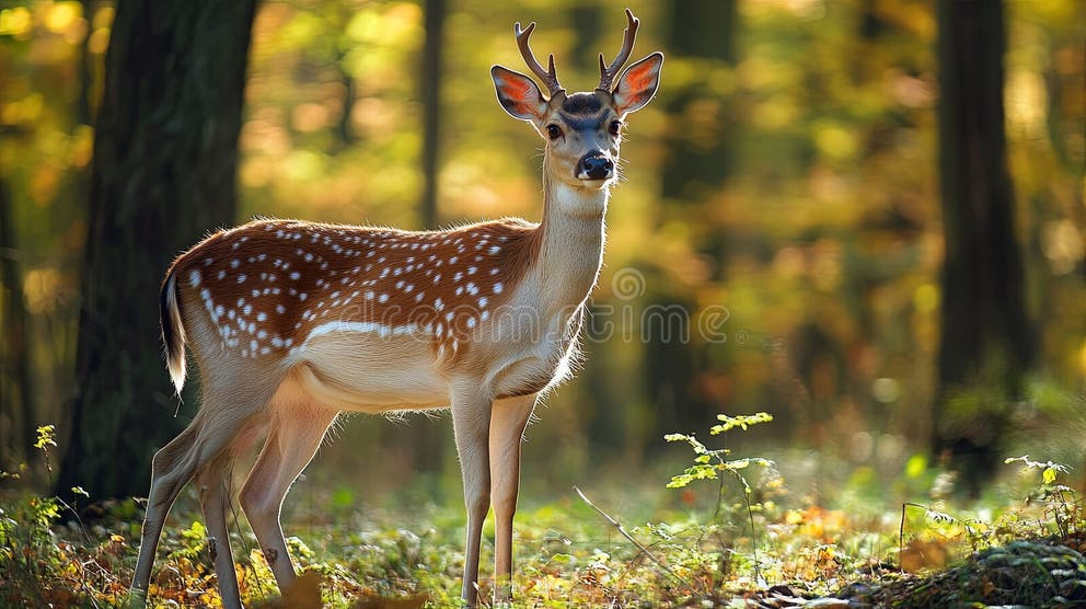 Wild Deer in Forest, Realistic, Cinematic Light, Sharp Focus. Stock ...