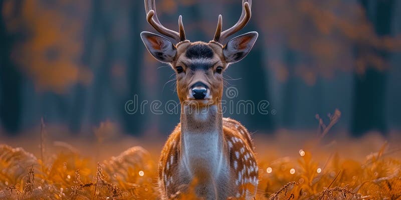 A Wild Deer Standing in a Meadow in a Forest Depth, with Branches of ...