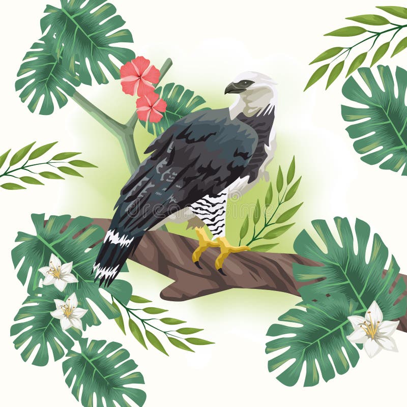 Wild Eagle Bird with Tropical Leafs Stock Vector - Illustration of ...