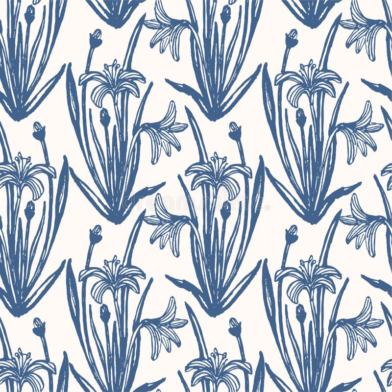 Wild Easter Lily One Directional Seamless Vector Pattern. Stock Vector ...