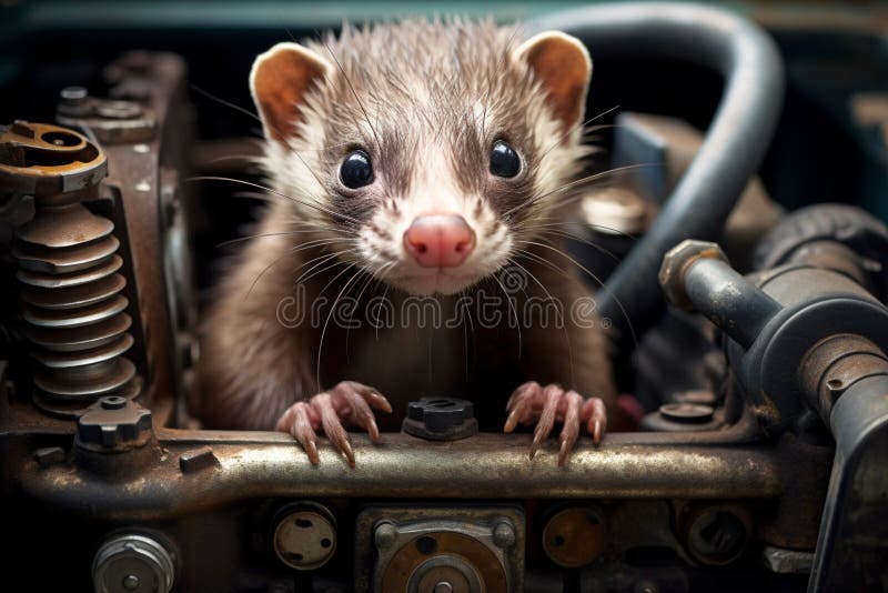 Wild Ferret Rodent Inside Car Engine Stock Illustration - Illustration ...