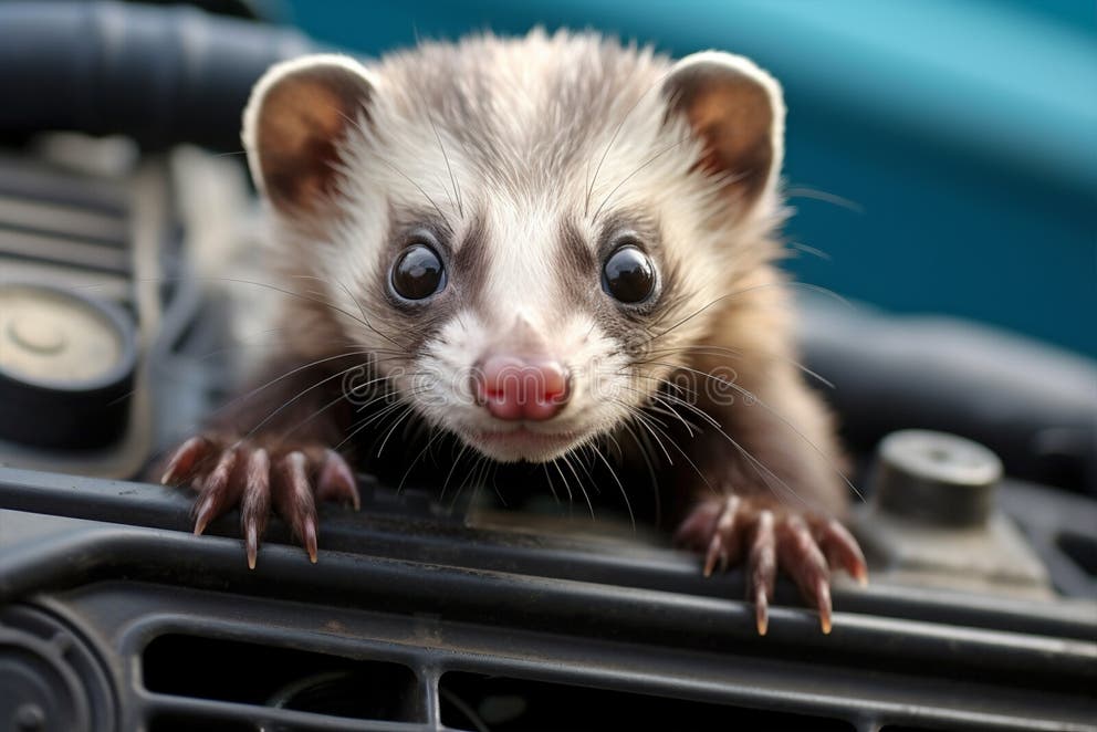 Wild Ferret Rodent Inside Car Engine Stock Illustration - Illustration ...