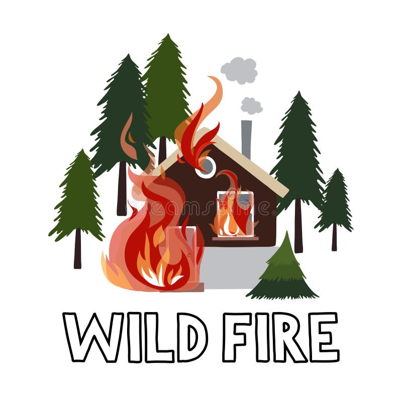 Wild Fire in a Forest. Burning House Stock Vector - Illustration of ...