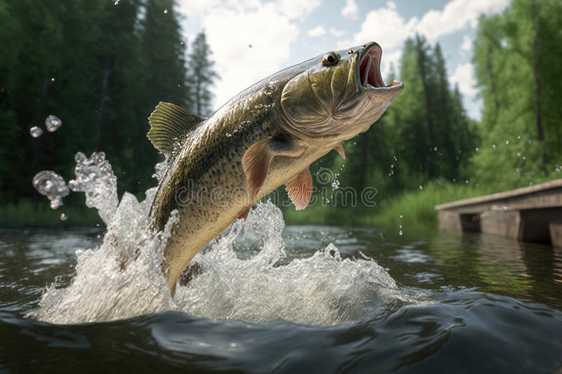 Wild Fish Jumping Out of River Water in a Forest Created by Generative ...