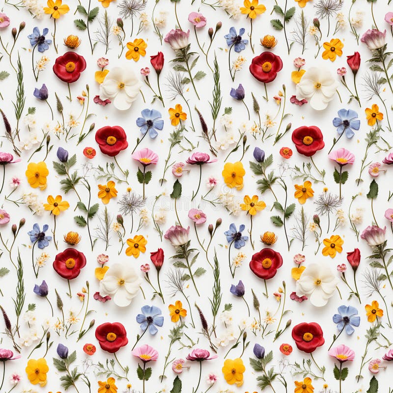 Wild Flower Seamless Pattern. Summer Meadow Flowers on White Background ...