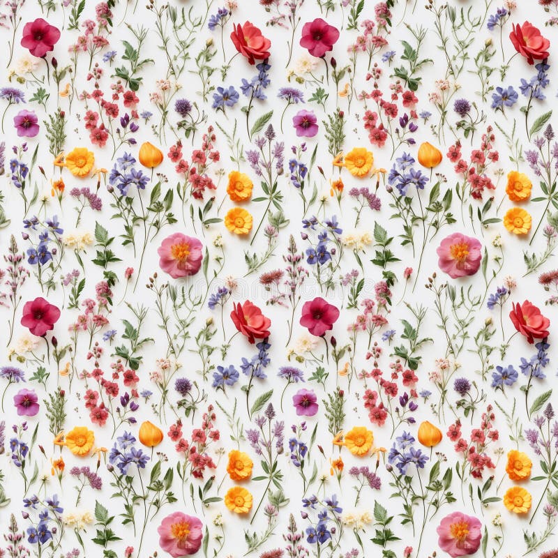 Wild Flower Seamless Pattern. Summer Meadow Flowers on White Background ...