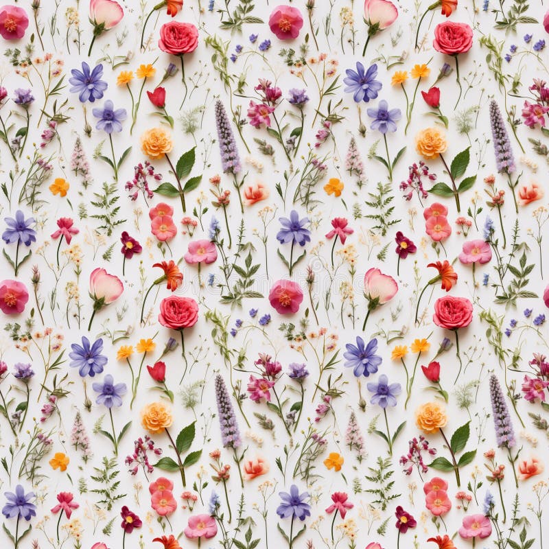 Wild Flower Seamless Pattern. Summer Meadow Flowers on White Background ...