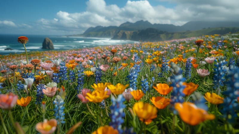 Wild Flowers in the Backdrop of the Oregon Coast. Stock Photo - Image ...