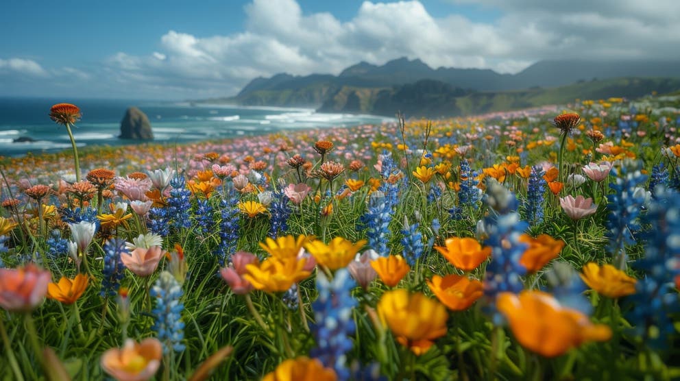 Wild Flowers in the Backdrop of the Oregon Coast. Stock Photo - Image ...