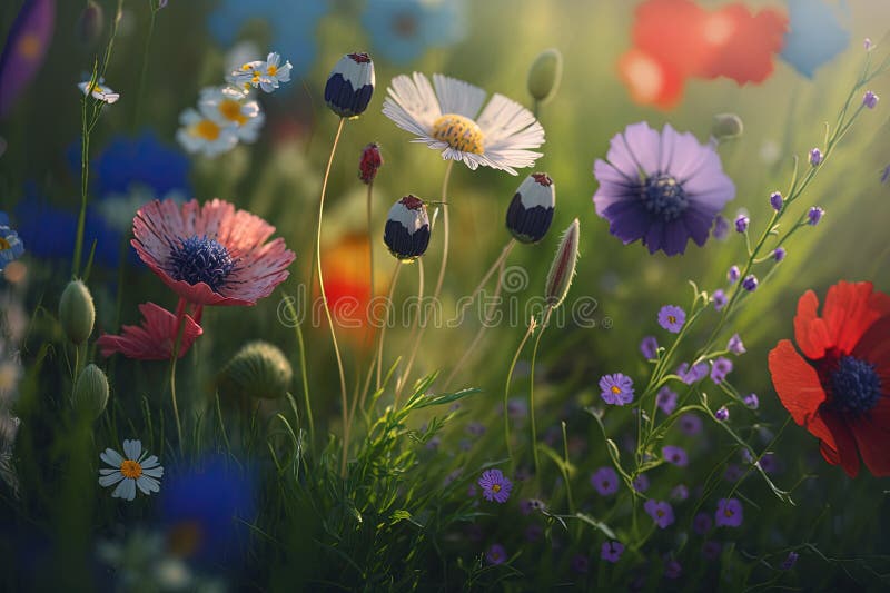 Wild Flowers on a Flower Meadow in Spring. Generative AI Stock ...